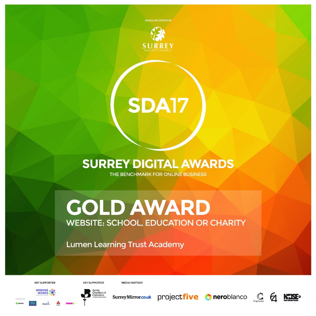Winner of Surrey Digital Award 2017 - Lumen Learning Trust